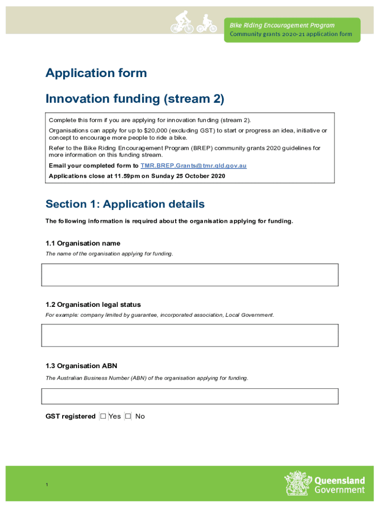 Fillable Online Application form Innovation funding (stream 2) Fax Email Print - pdfFiller