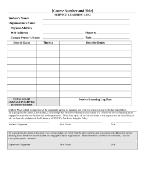 SERVICE-LEARNING LOG - d32ogoqmya1dw8 cloudfront Doc Template | pdfFiller