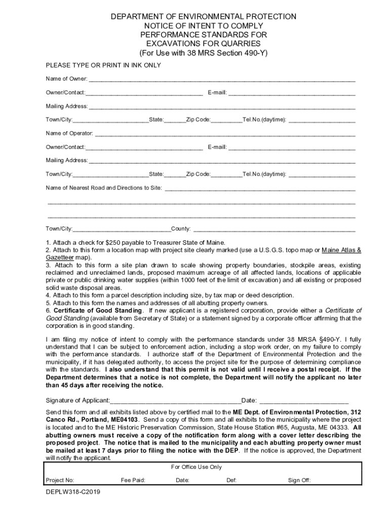 Fillable Online DEPARTMENT OF ENVIRONMENTAL PROTECTION NOTICE OF INTENT ...
