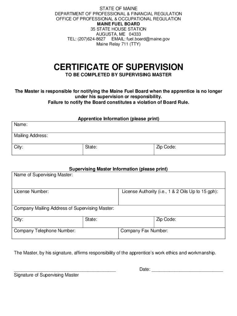 Fillable Online Certificate of Supervision Fax Email Print - pdfFiller