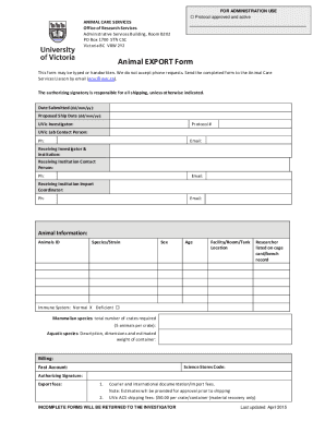 Fillable Online ACS Animal Export Form - University of Victoria Fax ...