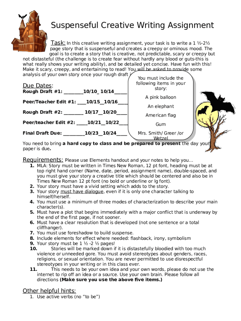 Scary Story Creative Writing Assignment Doc Template | pdfFiller