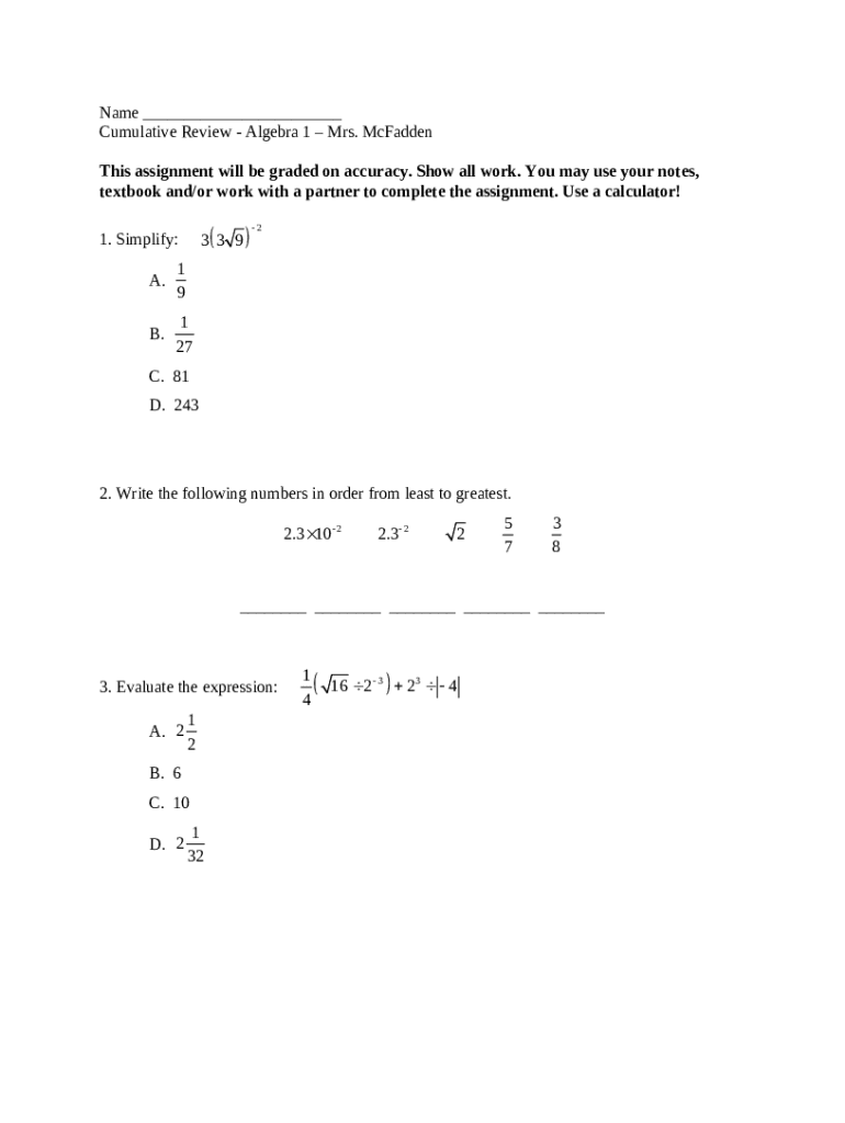 Unit 16 Cumulative Review Doc Template | pdfFiller