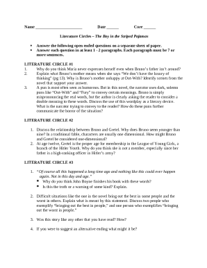 The Boy In The Striped Pajamas - Novel Studies Doc Template | pdfFiller