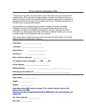 Fillable Online INITIAL DONOR SCREENING FORM Fax Email Print - pdfFiller