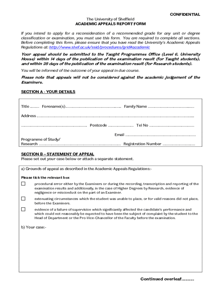 Fillable Online ACADEMIC APPEALS REPORT FORM Fax Email Print - pdfFiller