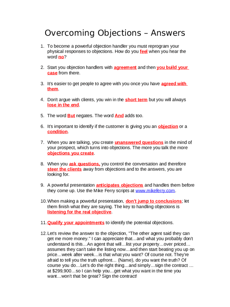 13 Useful Tips On How To Handle Customer Objections ... Doc Template ...