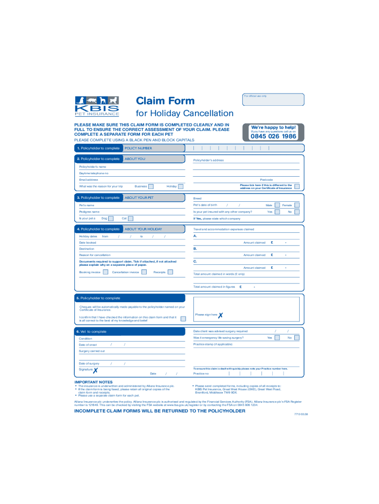 Fillable Online 3635 Hols Cancel Claim Form 7713 Fax Email Print ...