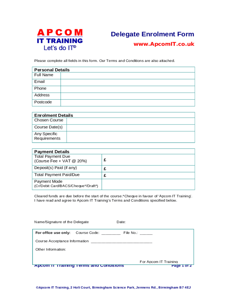 Apcom Enrol . Apcom Enrolment Document Doc Template | pdfFiller