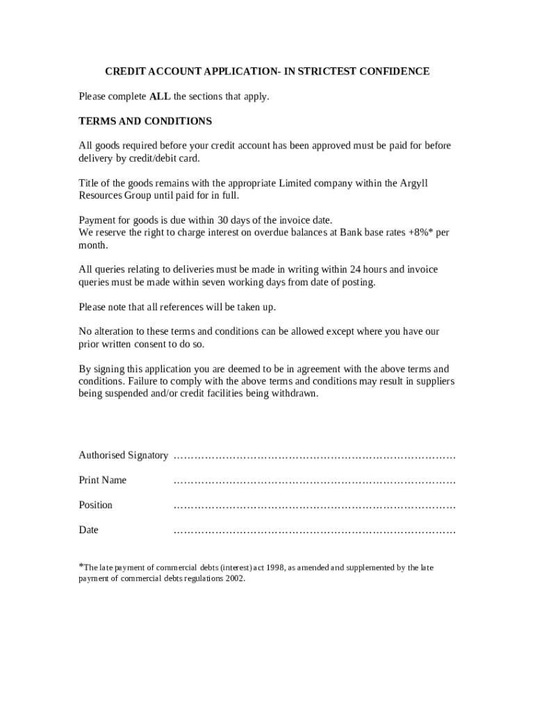 CREDIT ACCOUNT APPLICATION- IN STRICTEST CONFIDENCE Doc Template ...