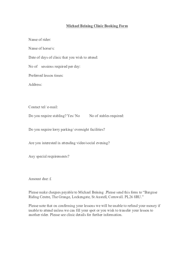 Fillable Online michael beining clinic booking form Fax Email Print ...
