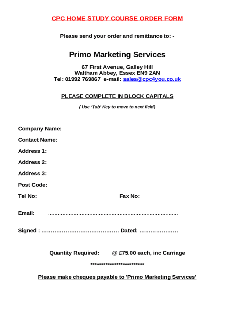 CPC HOME STUDY COURSE ORDER Doc Template | pdfFiller
