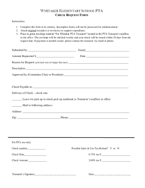 Fillable Online WHITAKER ELEMENTARY SCHOOL PTA CHECK REQUEST FORM Fax ...