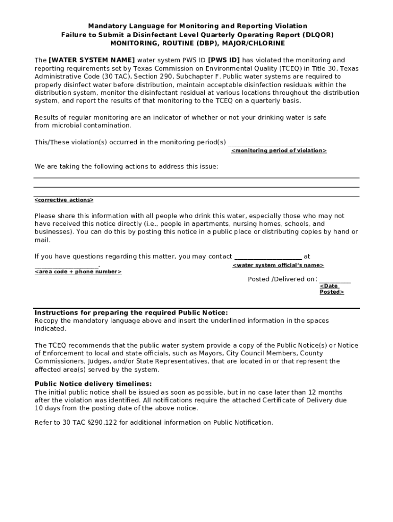 Mandatory Language for Monitoring and Reporting Violation Doc Template ...