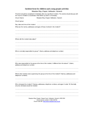 Fillable Online child protection policy form 7 - incident form for ...