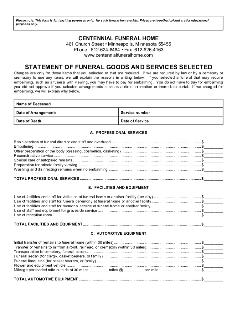 Fillable Online funeral contract with disclosures.doc Fax Email Print ...