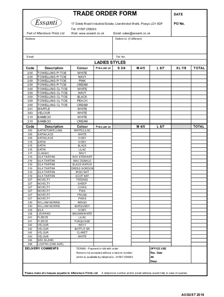 Fillable Online Trade Order Form 3 Mar2019.xlsx Fax Email Print - pdfFiller