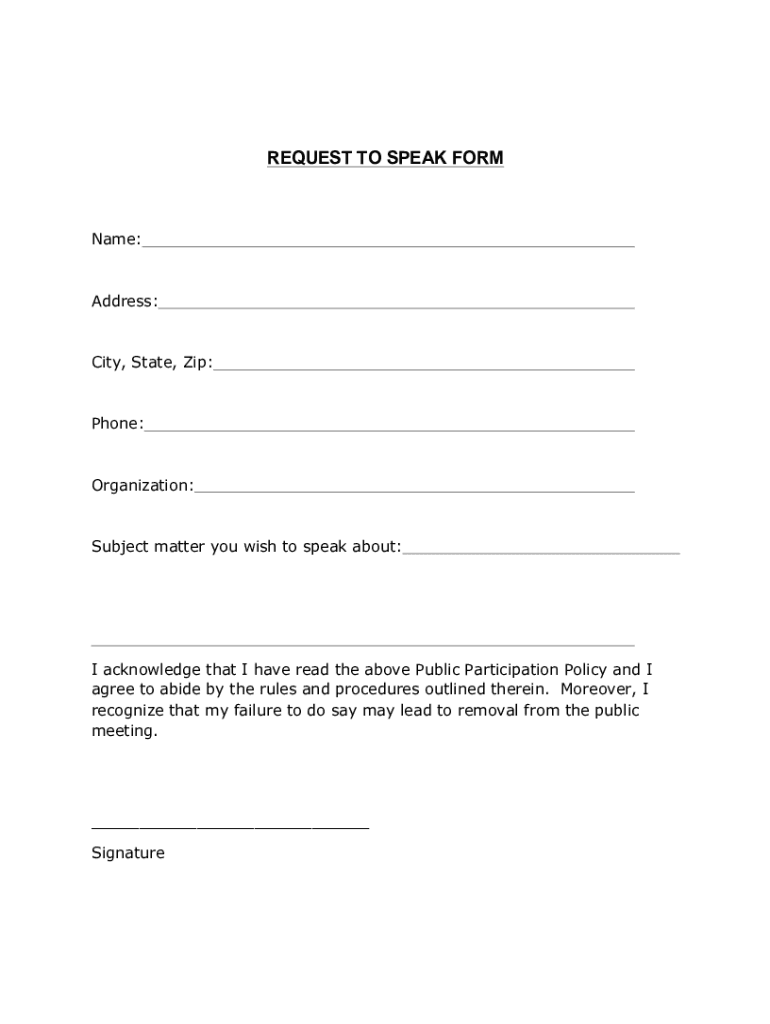 Fillable Online Request to Speak Form.docx Fax Email Print - pdfFiller