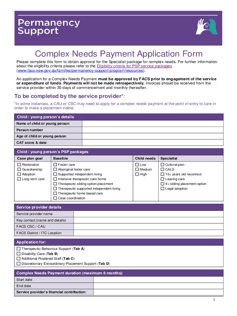 Fillable Online Complex needs payment application form.doc Fax Email Print - pdfFiller