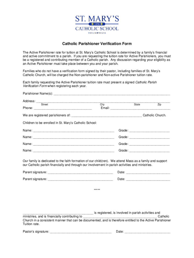 Fillable Online ACTIVE CATHOLIC PARISHIONER VERIFICATION FORM regularly ...