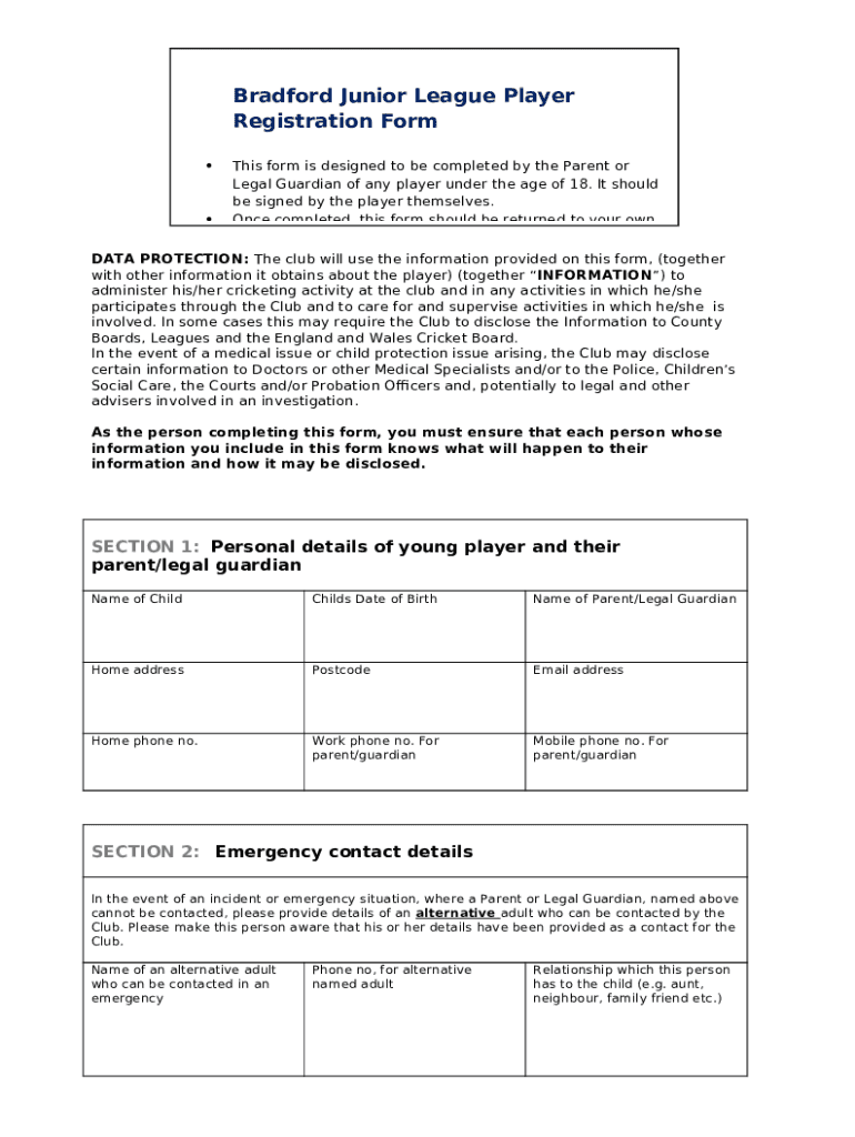 Junior Membership ALEXANDRA PARK CRICKET CLUB Doc Template | pdfFiller