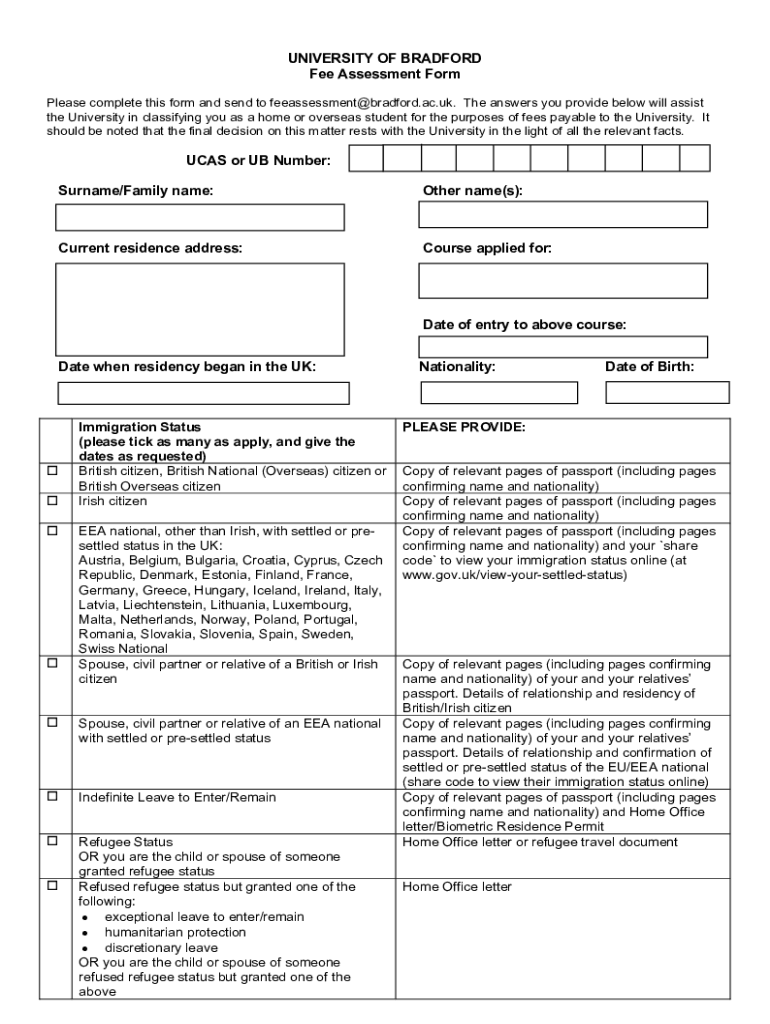 Fillable Online Download Fee assessment form - University of Bradford ...