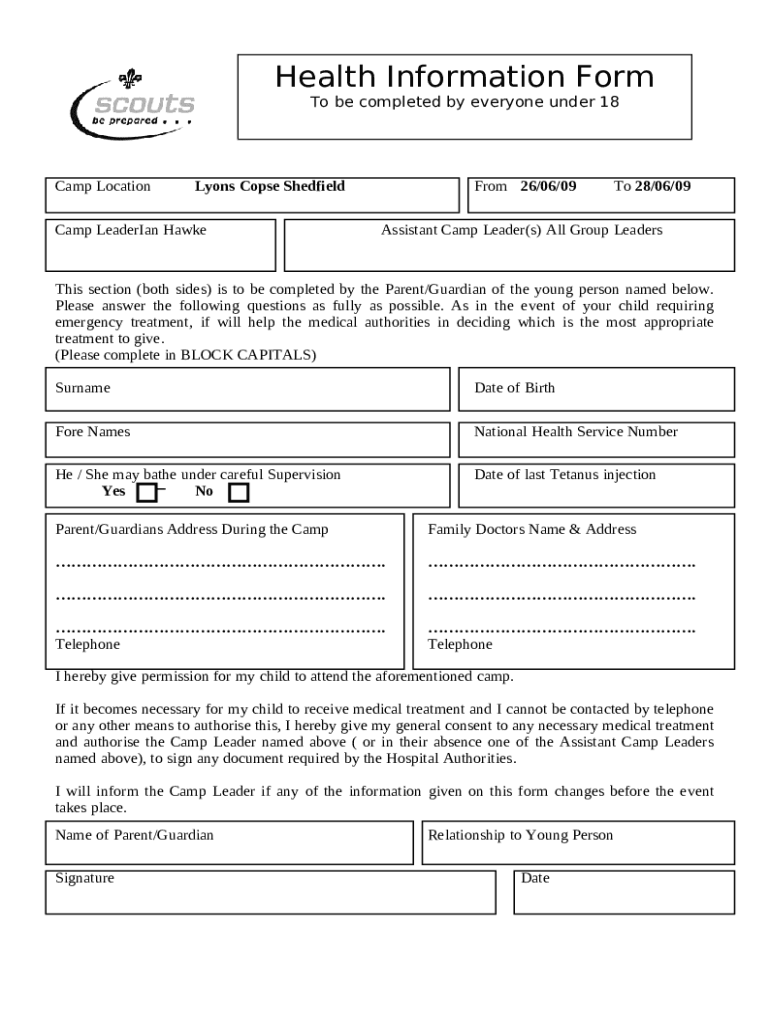 Health Ination Pt 1 Doc Template | pdfFiller