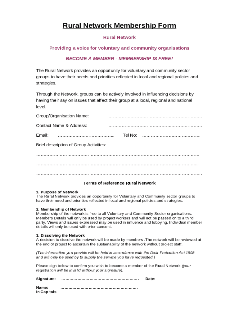 Network Membership Doc Template | pdfFiller