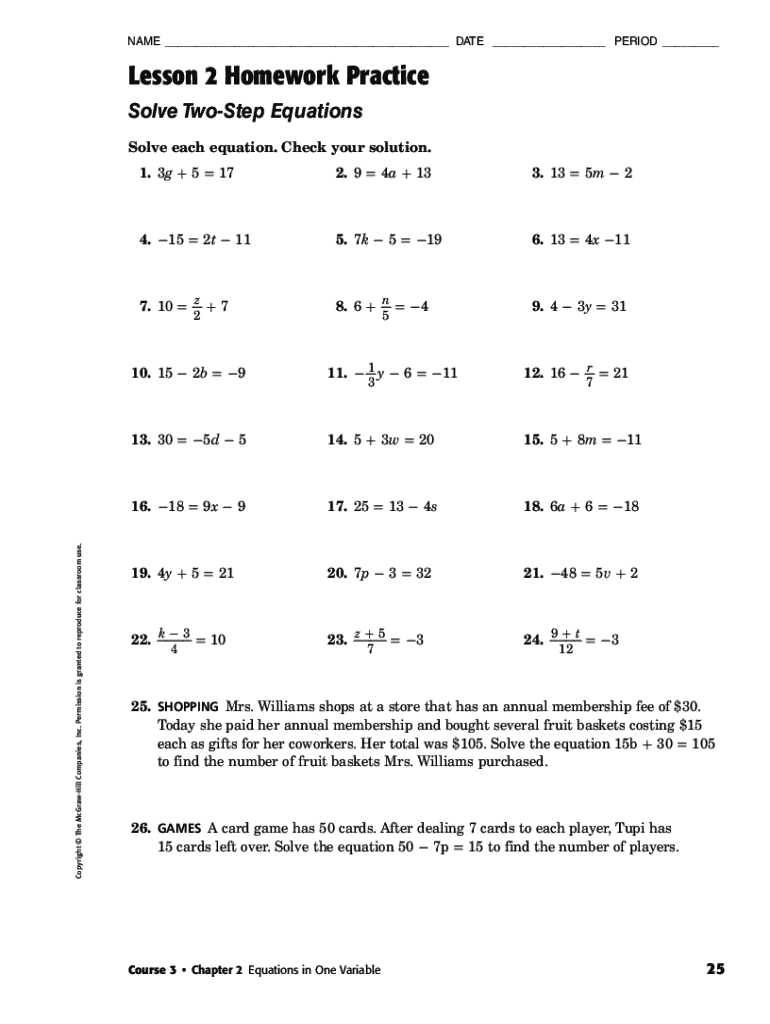 Fillable Online Glencoe McGraw-Hill Math Triumphs Foundations For ...