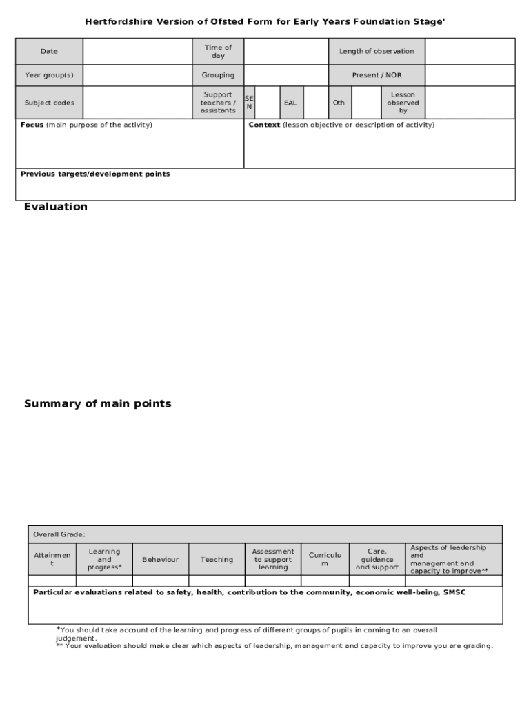 Hertfordshire Version of Ofsted for Early Years Foundation Stage' Doc ...