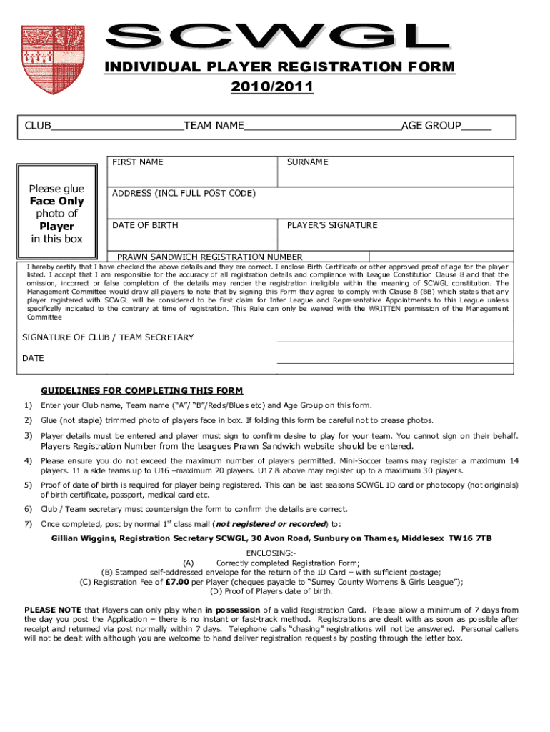 Fillable Online As a Player/Guardian, how do I register a second player ...