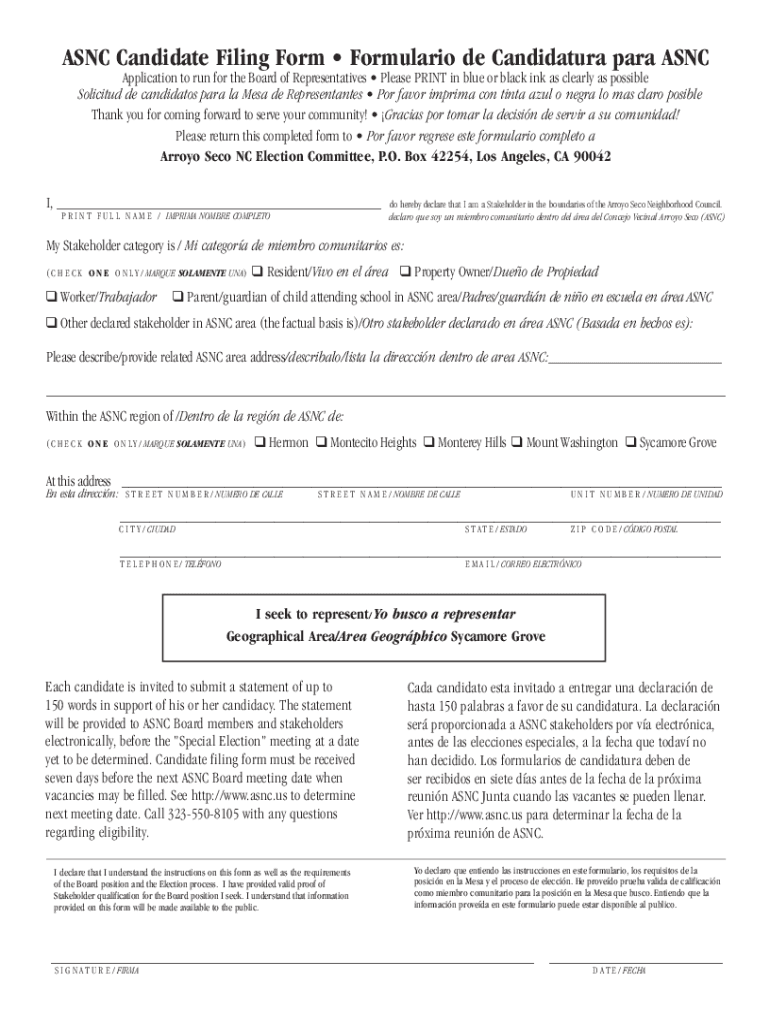 Fillable Online Fillable Online asnc ASNC Candidate Filing Form ...