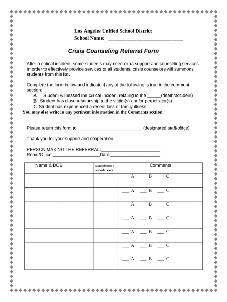 CRISIS COUNSELING REFERRAL .doc Doc Template | pdfFiller
