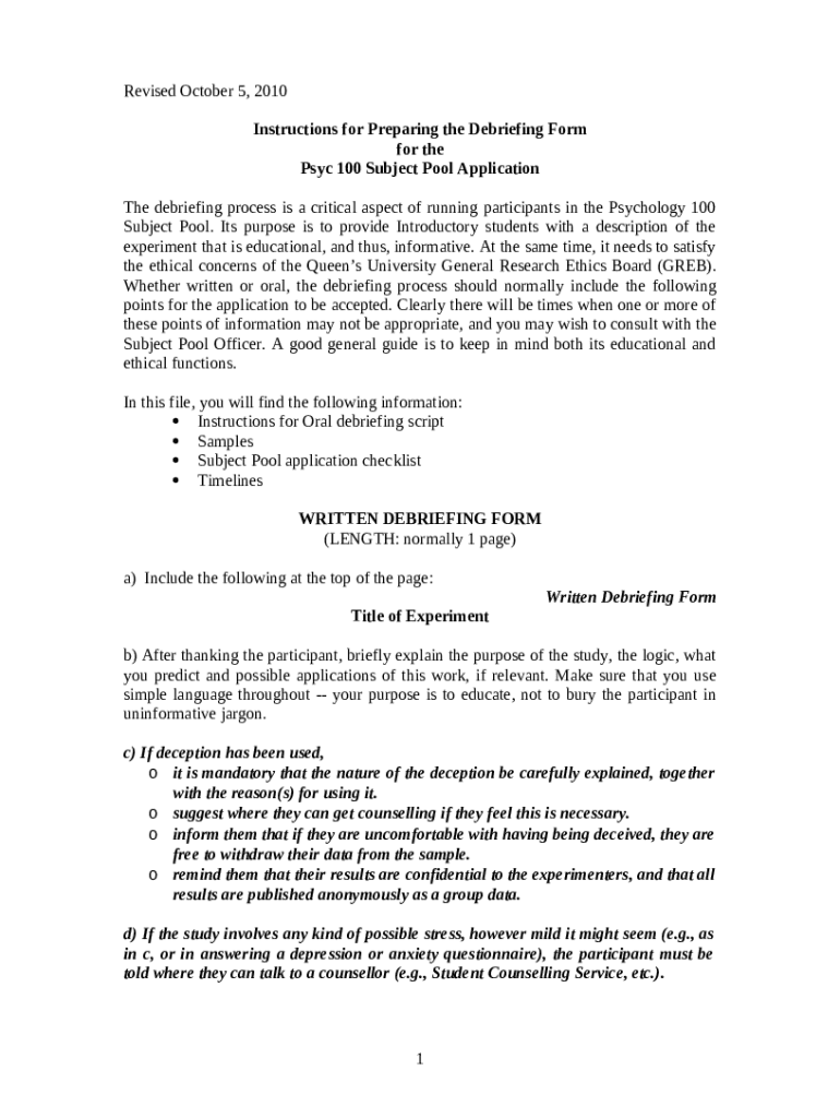 Debriefing - Queen's University Doc Template | pdfFiller