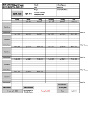 Fillable Online DRIVER EDUCATION - TIME SHEET Fax Email Print - pdfFiller