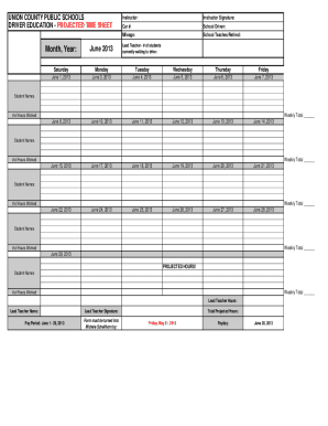 Fillable Online DRIVER EDUCATION - PROJECTED TIME SHEET Fax Email Print ...