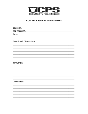Fillable Online COLLABORATIVE PLANNING SHEET Fax Email Print - pdfFiller