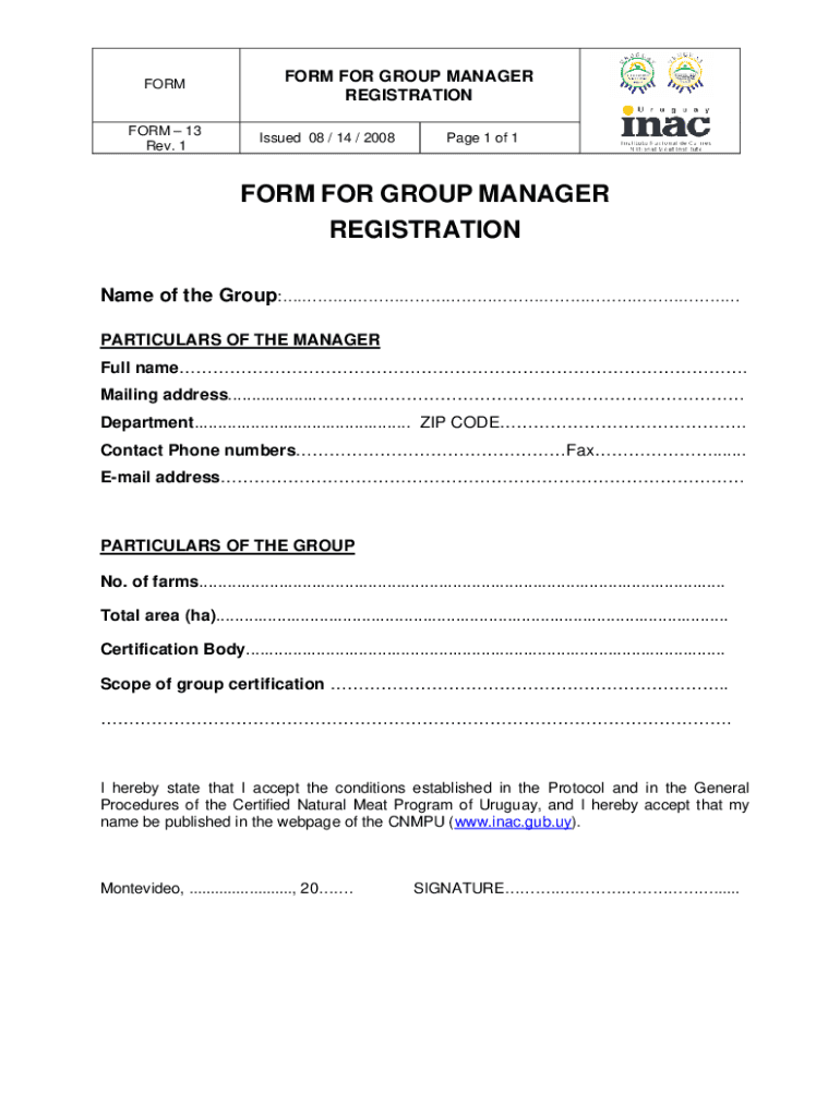 Fillable Online FORM FOR GROUP MANAGER Fax Email Print - pdfFiller