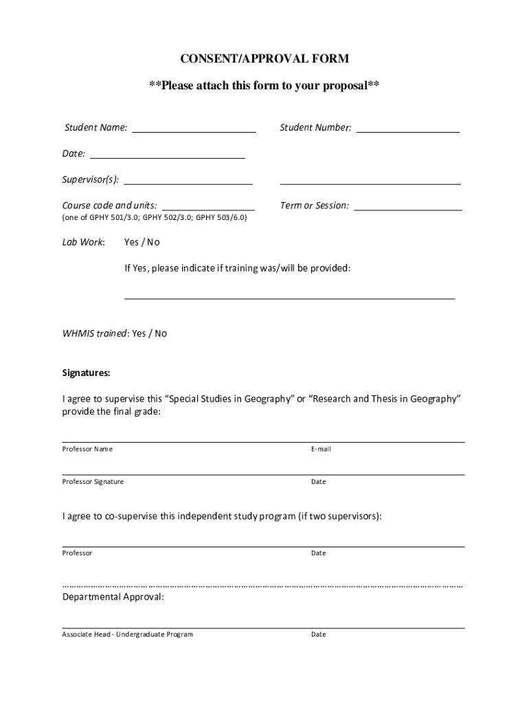 Fillable Online CONSENT/APPROVAL FORM **Please attach this form to your ...