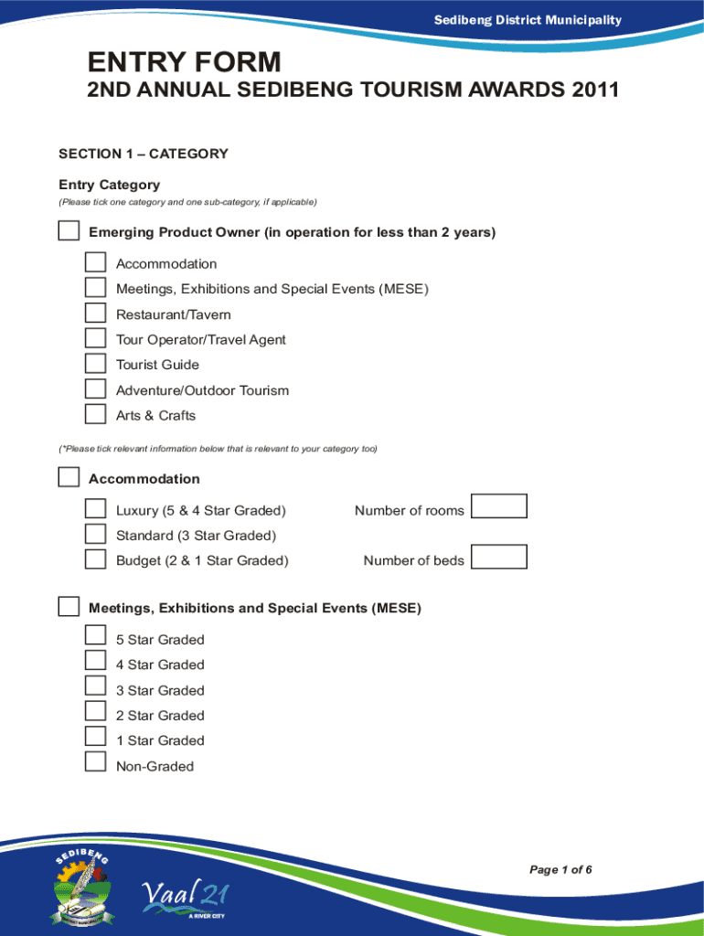 Fillable Online 20110725 Tourism Awards Forms - Lesedi Municipality Fax ...