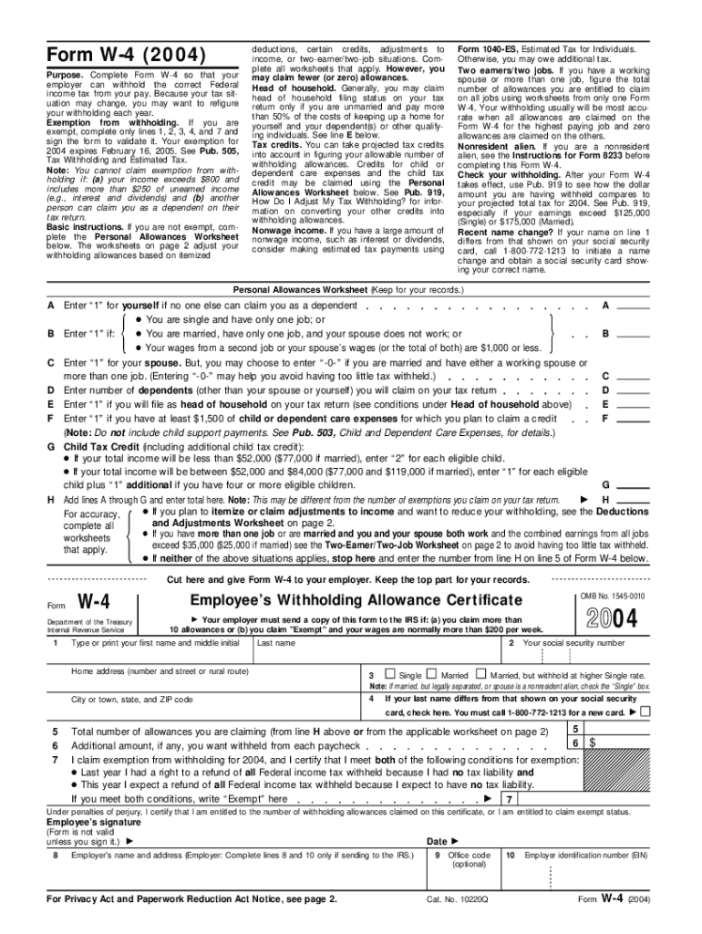 Fillable Online 2004 Form W-4 - Texas A&M University-Commerce Fax Email ...