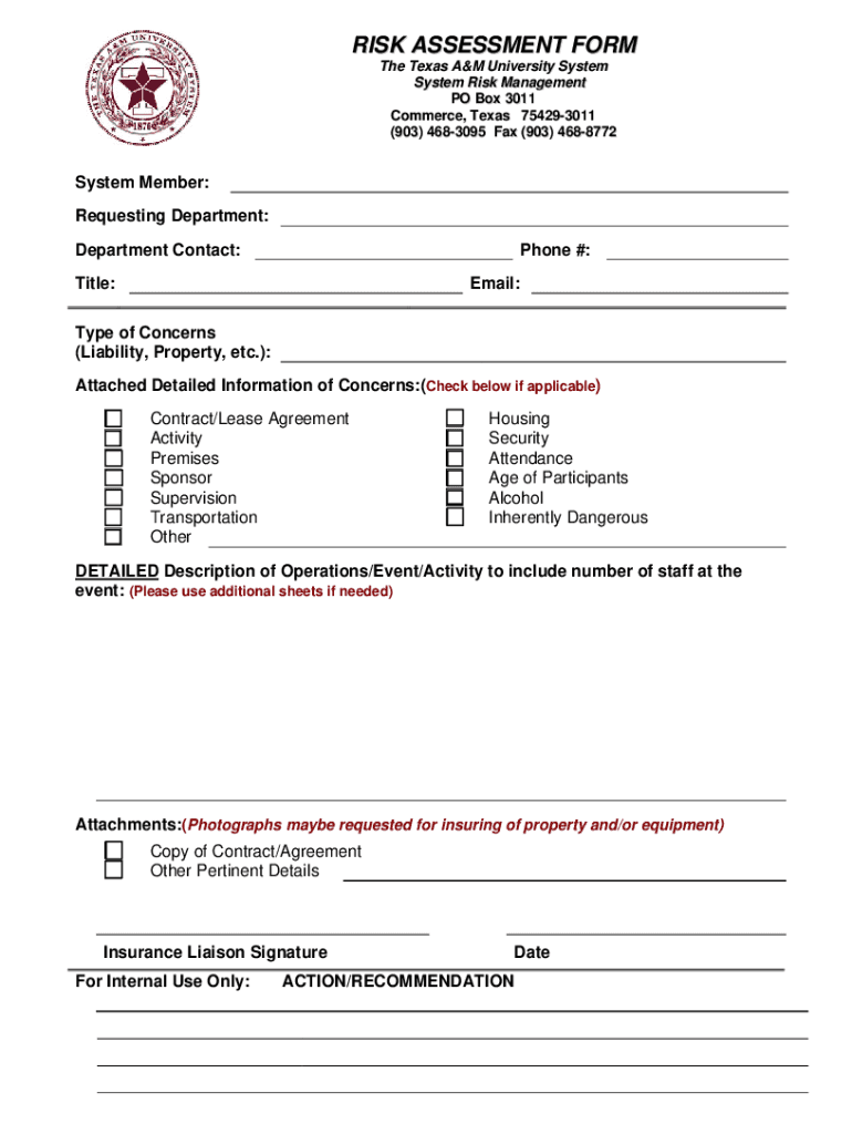 Fillable Online RISK K ASSESSMENTT FORM Fax Email Print - pdfFiller