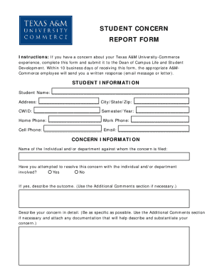 Fillable Online STUDENT CONCERN REPORT FORM Fax Email Print - pdfFiller