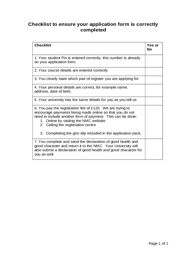 Checklist to ensure your application is correctly completed Doc ...