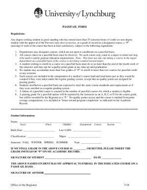 Fillable Online Pass Fail Form - University of Lynchburg Fax Email ...