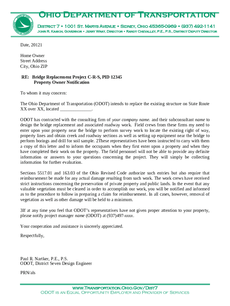 Property Owner Notification Letter Doc Template | pdfFiller