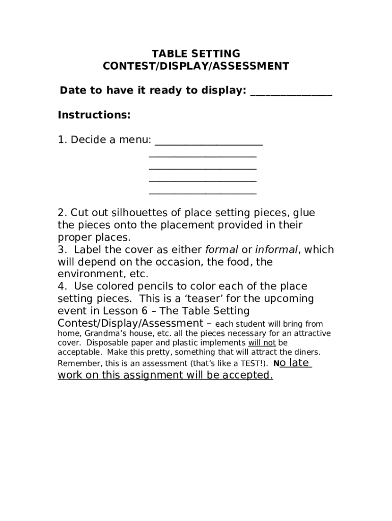 Table Setting Contest Display Assessment Date To Have It Doc 