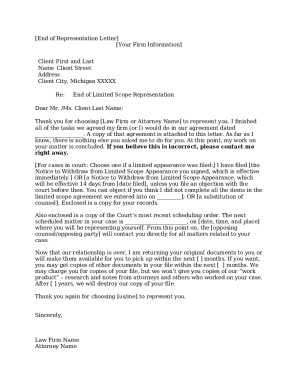End of Representation Letter Doc Template | pdfFiller
