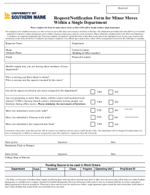 Fillable Online usm maine Request/Notification Form for Minor Moves ...