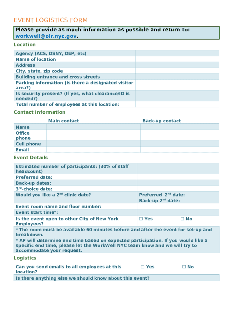 EVENT LOGISTICS - New York City Doc Template | pdfFiller